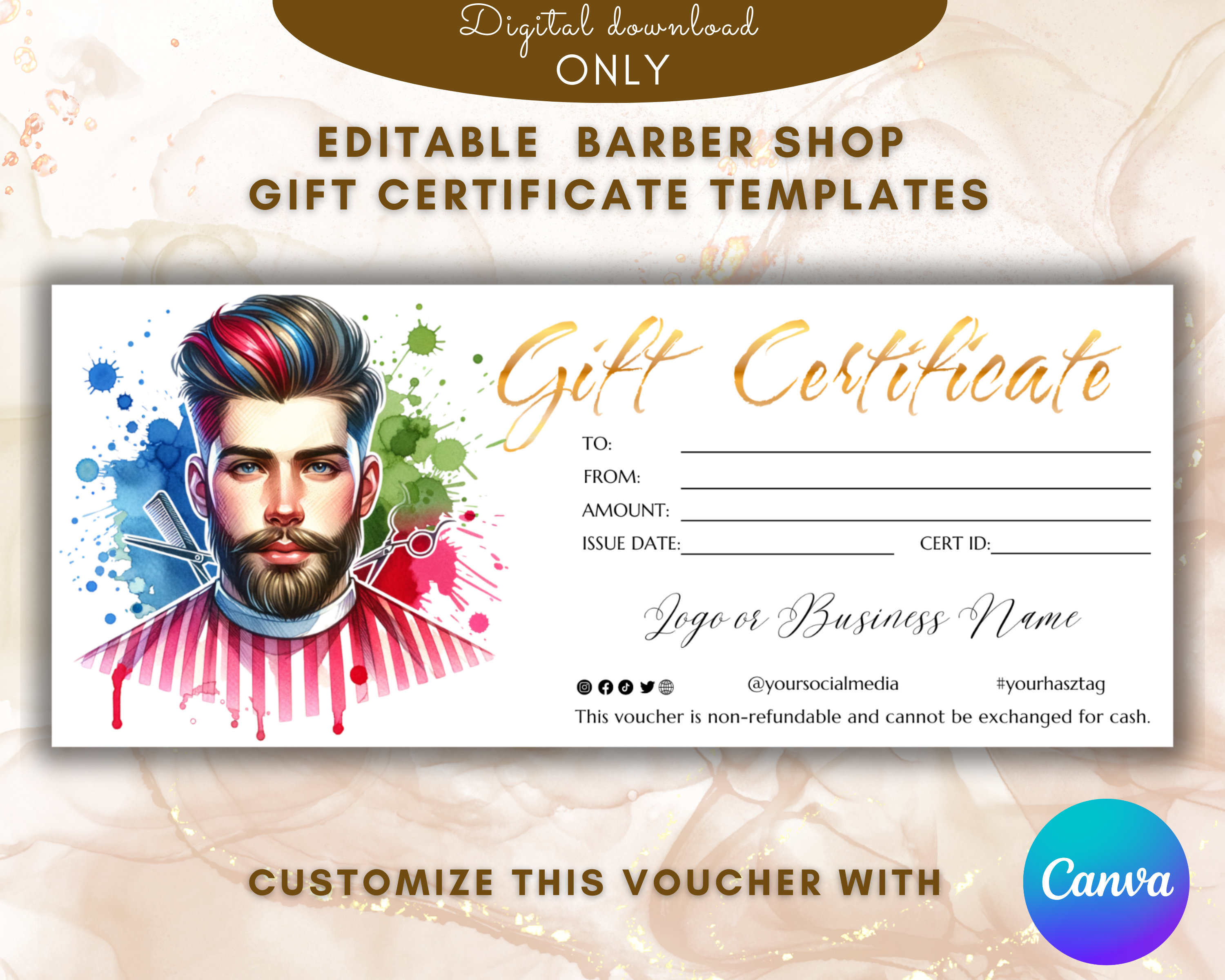 Barber Shop Gift Certificate Template Elegant Mens Hair Salon Gift Card ...