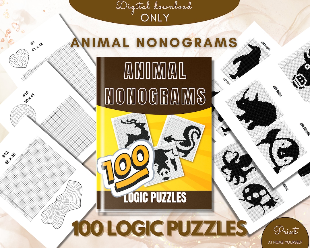 100 Animal Nonograms - Hanjie, Griddlers, Pic-a-pix, Picross, Picma, or ...
