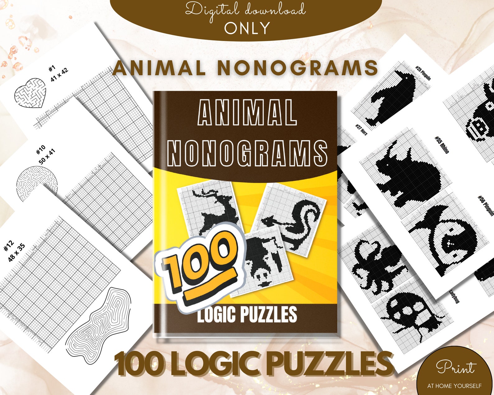 100 Animal Nonograms Hanjie, Griddlers, Pic-a-pix, Picross, Picma, or ...