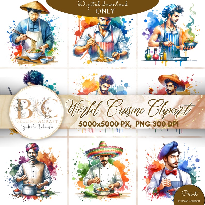 Watercolor Man Chef Clipart, World Cuisine Clipart, Cooking Job Clipart ...