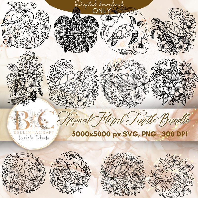 Floral Sea Turtle Tattoo - Etsy UK