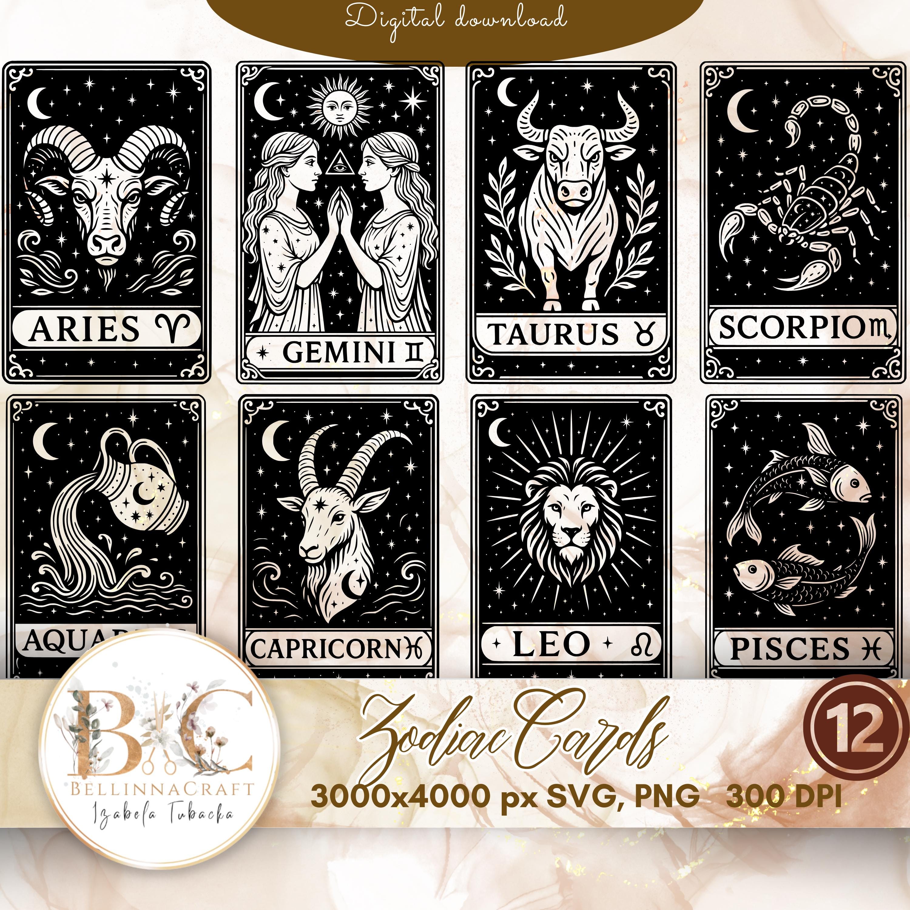 Zodiac Cards SVG Bundle, Astrological Cards, Zodiac Signs Clipart ...