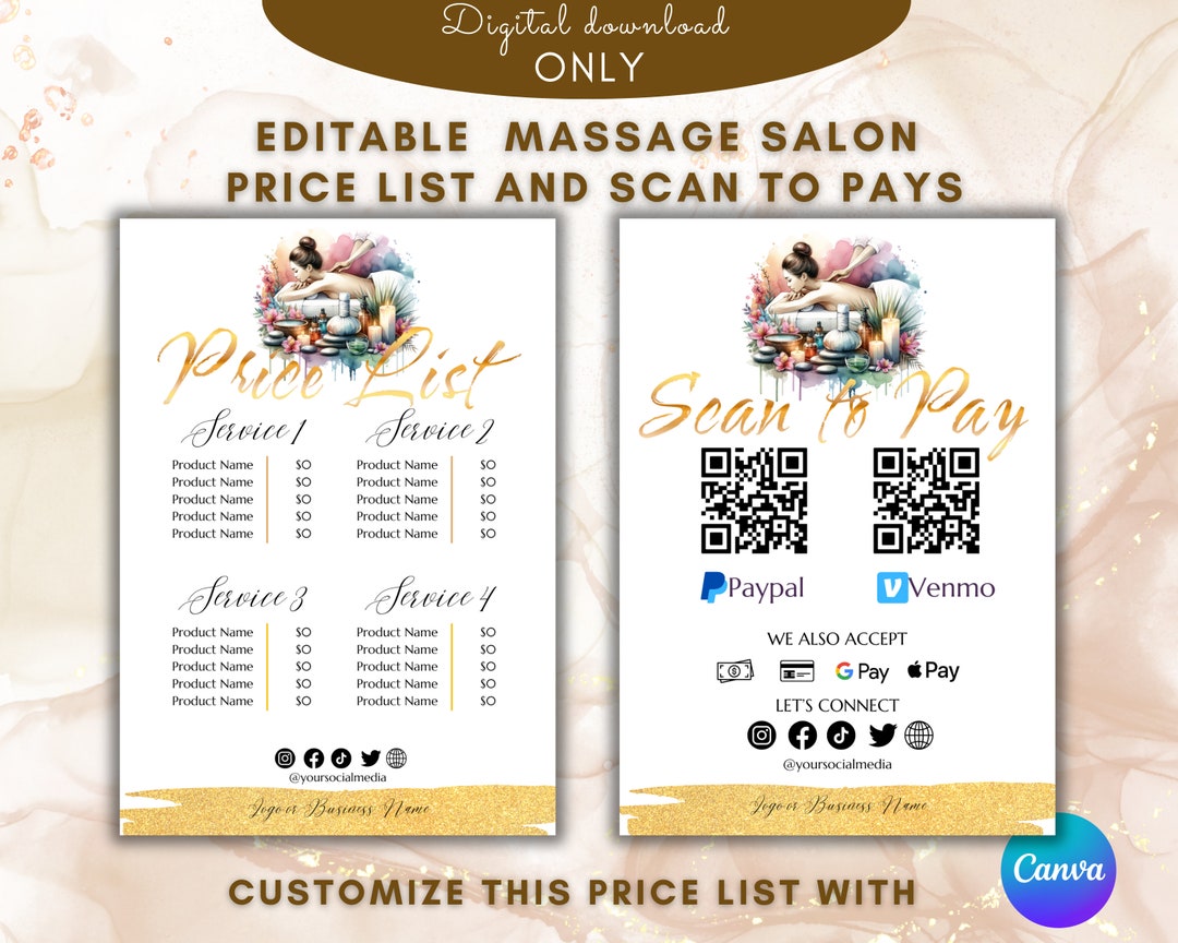 Massage Price List Template Elegant SPA Massage Price List Template ...