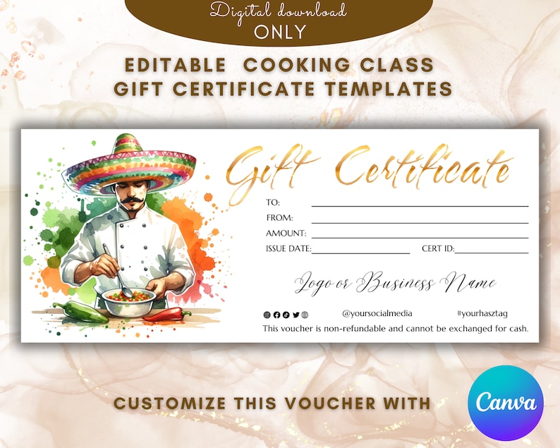 Mexican Cooking Class Gift Certificate Template Elegant Cooking Course ...