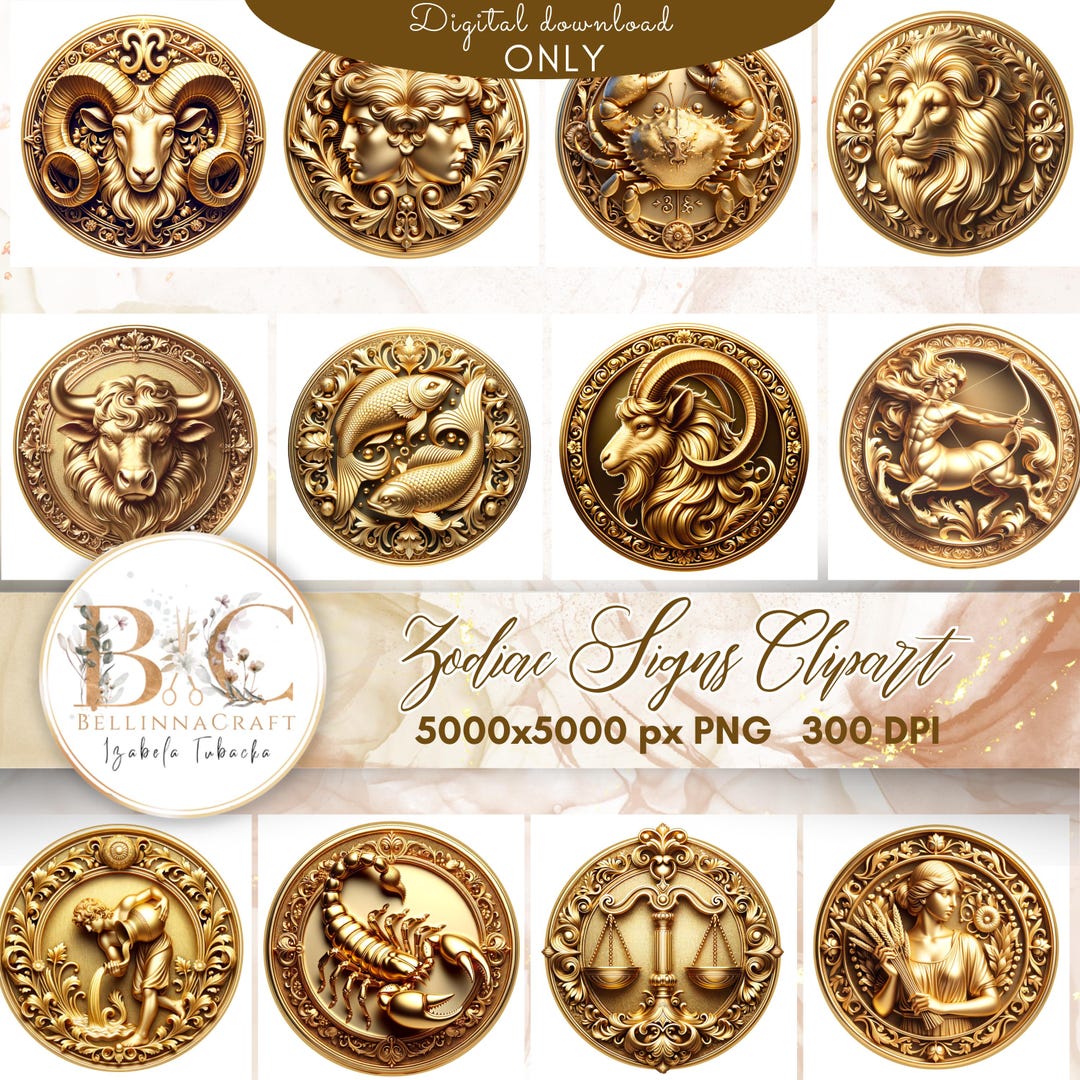 3D Zodiac Signs Clipart, Astrological Symbols, Gold Zodiac Signs ...