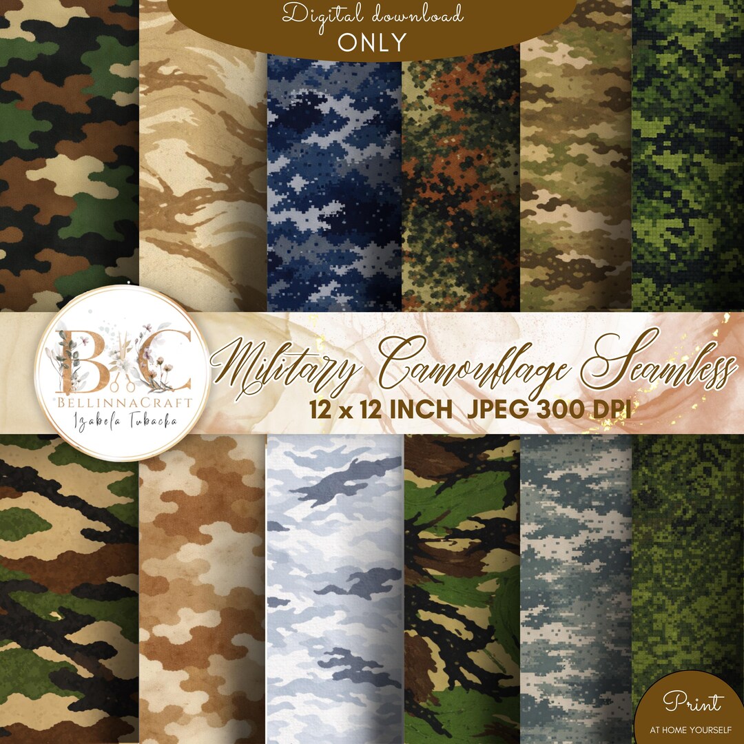 Military Camouflage Seamless Patterns, Army Camo Digital Papers 12x12 ...