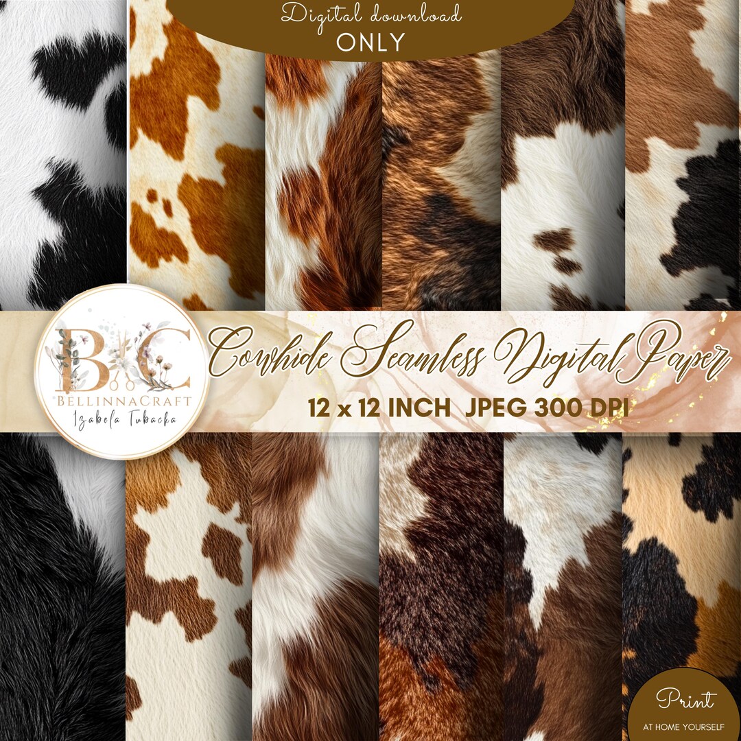 Cowhide Seamless Digital Paper, Realistic Cowhide Seamless Pattern ...