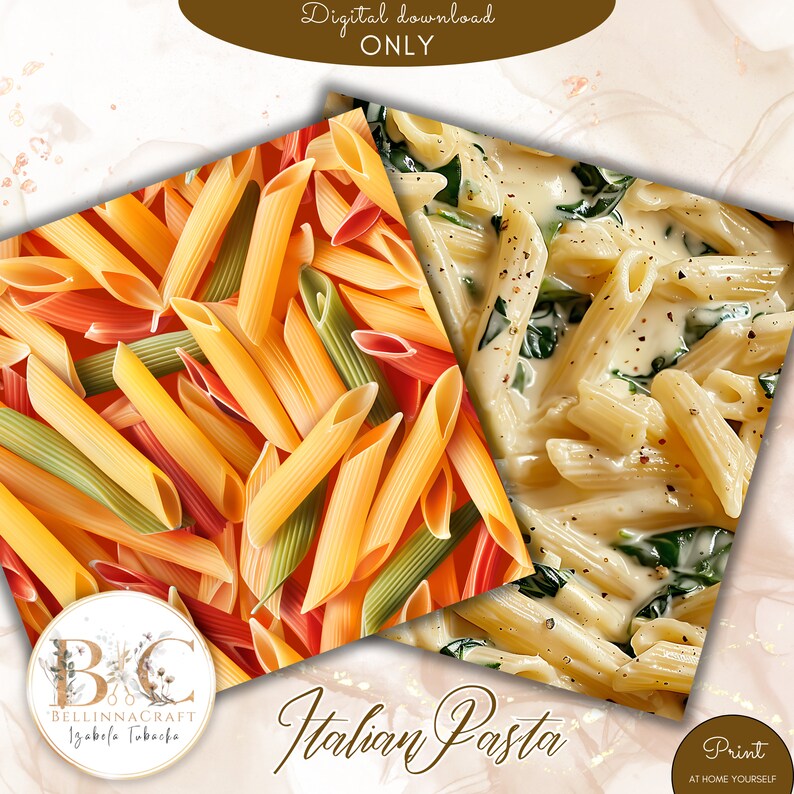 Italian Pasta Digital Paper Kit 12x12 Spaghetti Realistic Backgrounds ...