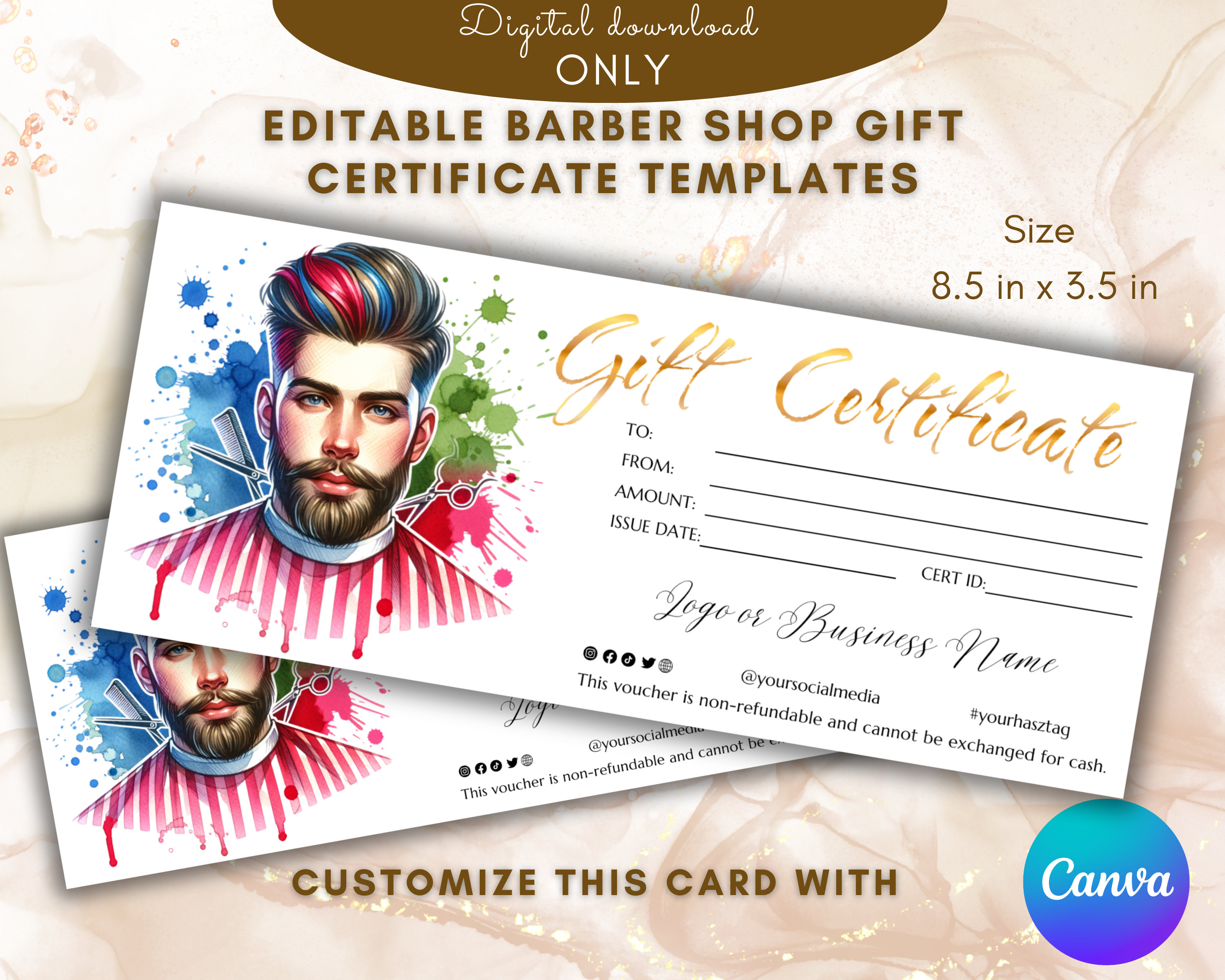 Barber Shop Gift Certificate Template Elegant Mens Hair Salon Gift Card ...