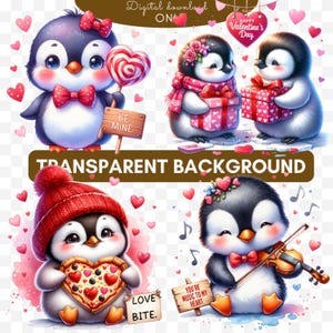 Watercolor Penguin Valentine Clipart, Valentine Penguin, Valentine Day ...