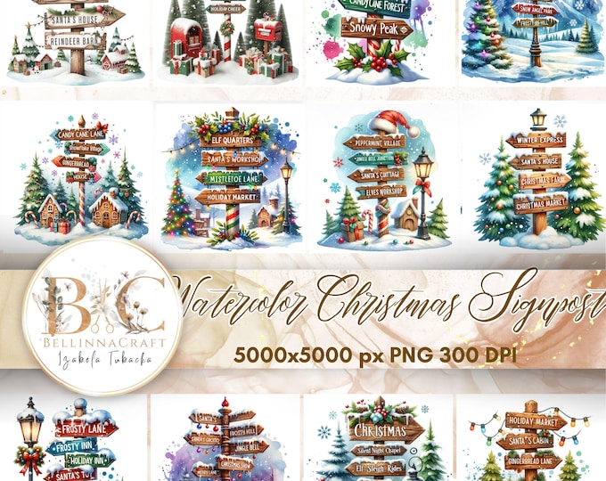 Christmas Signpost Clipart: Festive Holiday Signs (digital Download ...