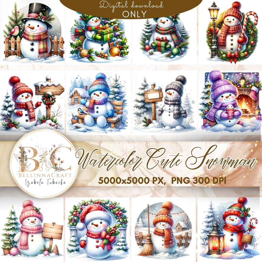 Watercolor Cute Snowman Clipart, Christmas Snowman Clipart, Snowman PNG ...