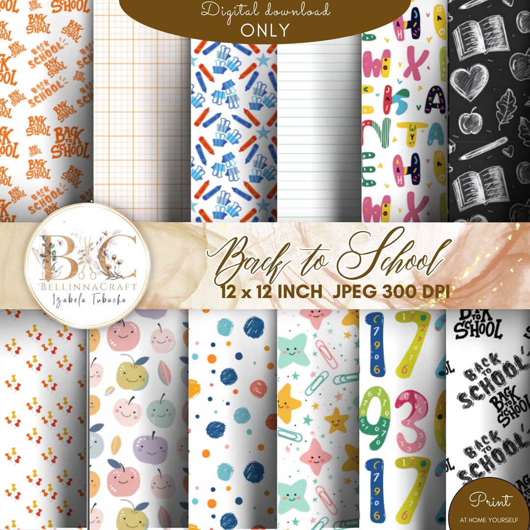 Back to School Seamless Patterns, JPG Digital Paper Pack, Back to ...