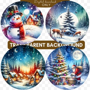 Watercolor Round Christmas Scenes Bundle, Christmas Landscapes ...