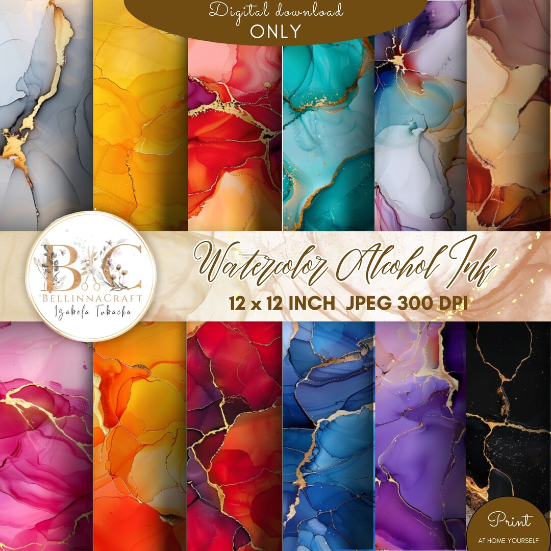 Watercolor Alcohol Ink Seamless Digital Paper, Marble Background Bundle ...
