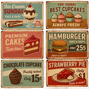 Vintage Retro Food Signs Clipart Bundle, 12 Horizontal Kitchen Cafe ...