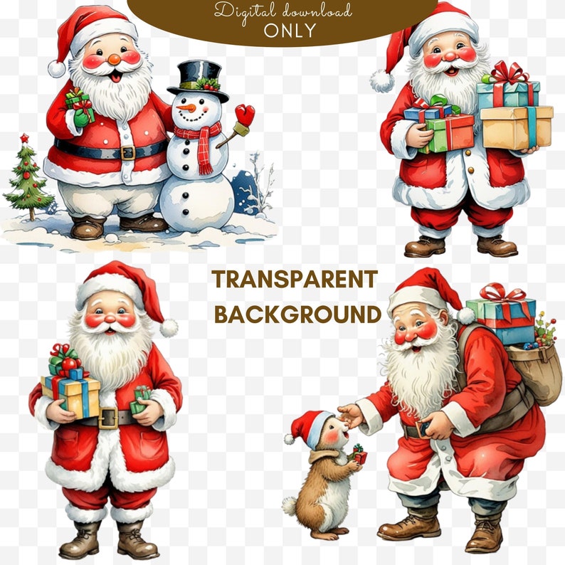 Watercolor Santa Claus Clipart, PNG, Christmas Clipart, Santa Claus PNG ...