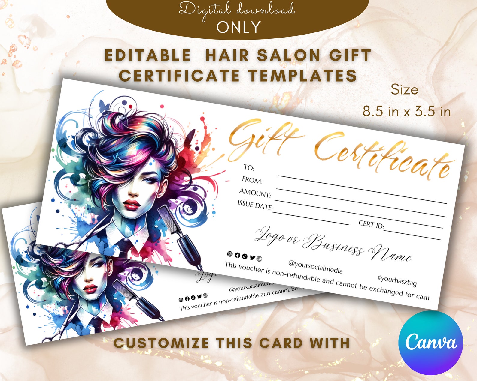 Hair Salon Gift Certificate Template Elegant Hair Stylist Gift Card ...