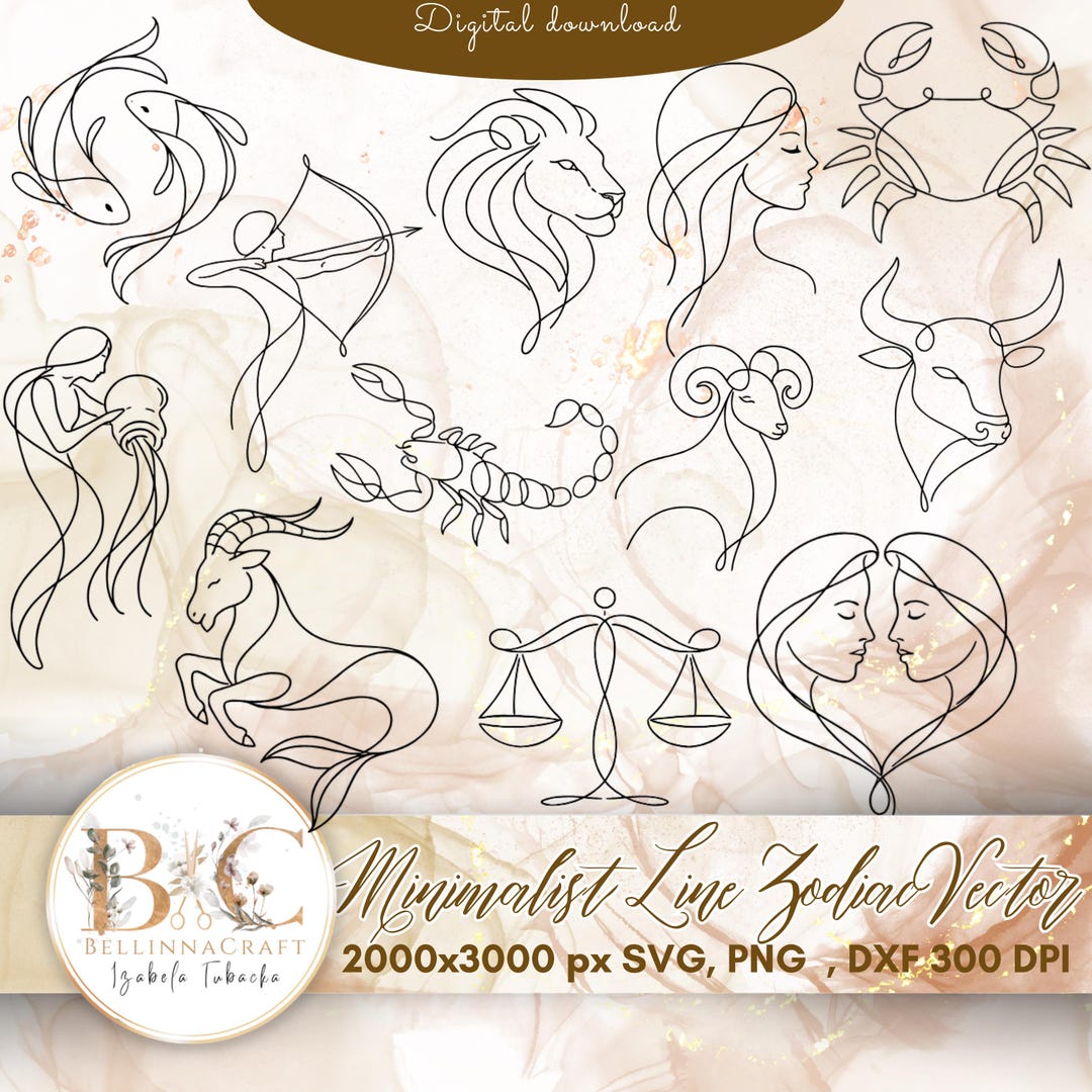 Minimalist Line Zodiac Vector SVG, Continuous One Line Astrology Signs ...