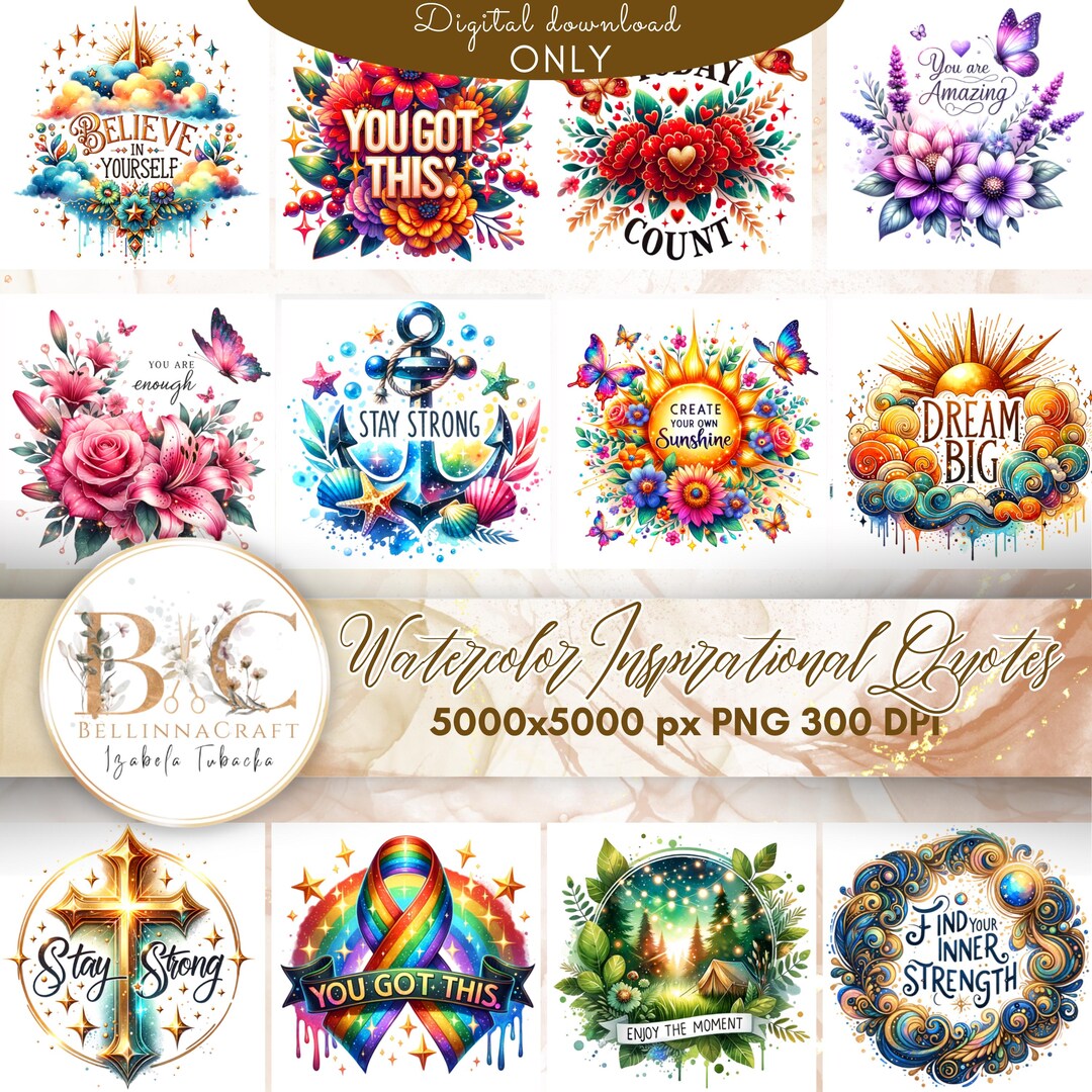 Watercolor Inspirational Quotes Clipart, Motivational Phrase ...