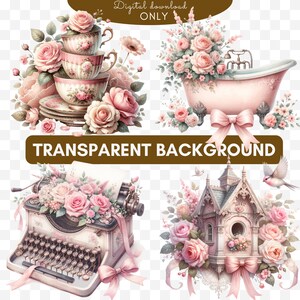 Watercolor Vintage Shabby Chic Clipart, Victorian Decor Clipart, Junk ...