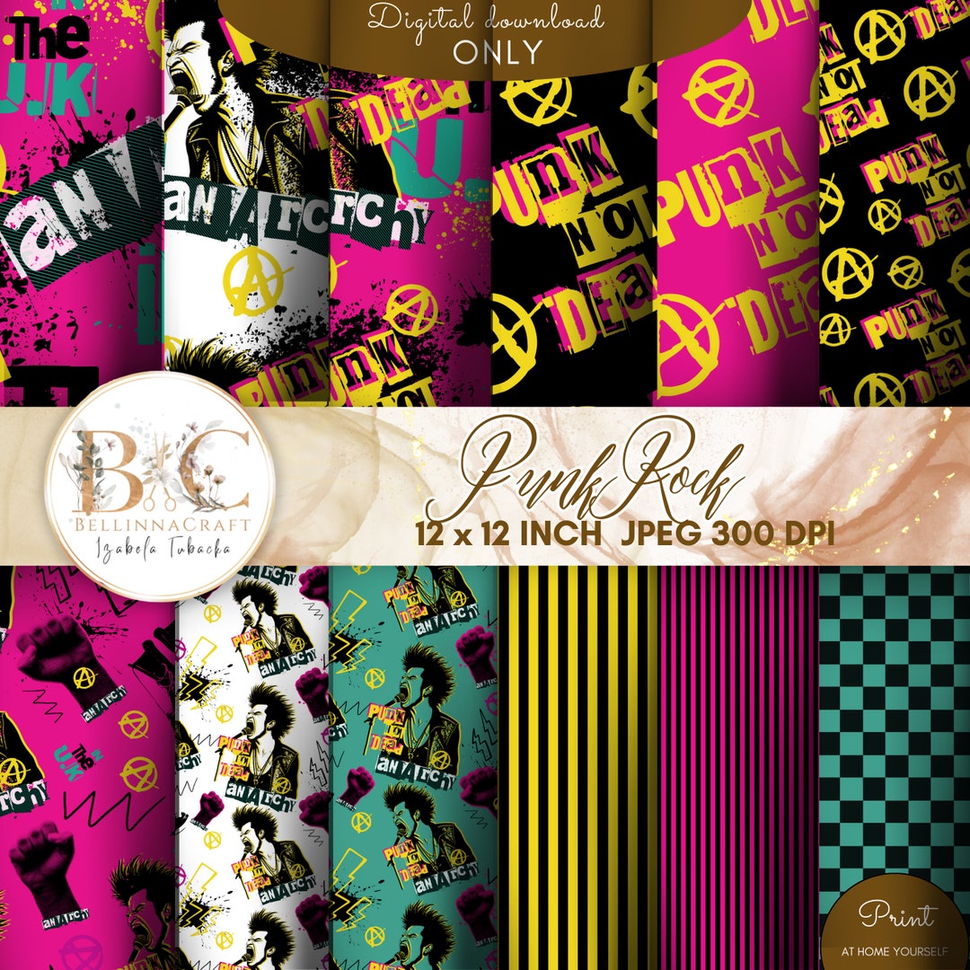 Punk Rock Seamless Digital Paper, Punk Scrapbook Paper, Rock Digital ...