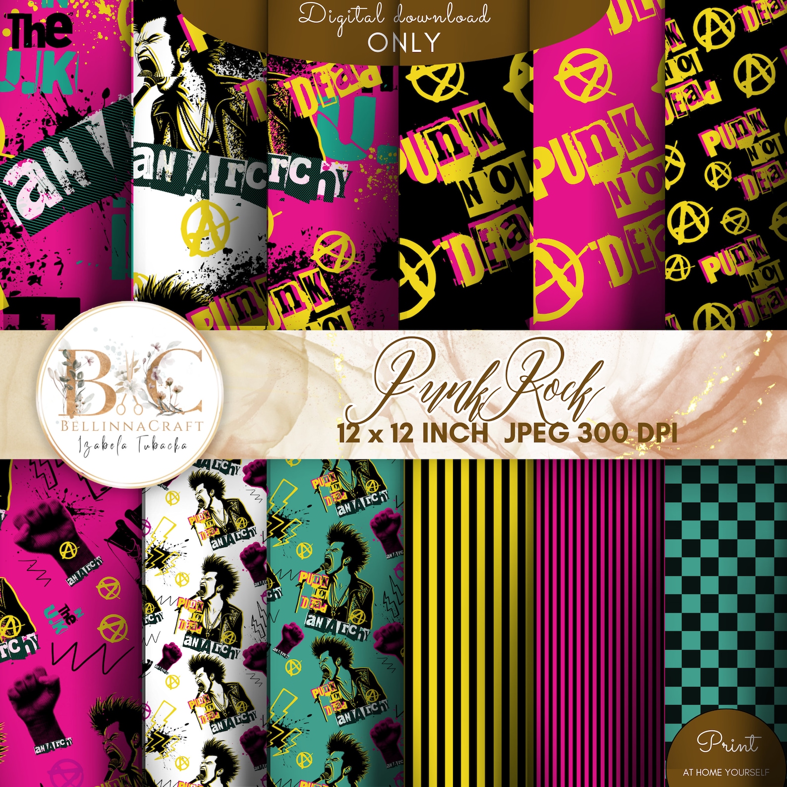 Punk Rock Seamless Digital Paper, Punk Scrapbook Paper, Rock Digital ...