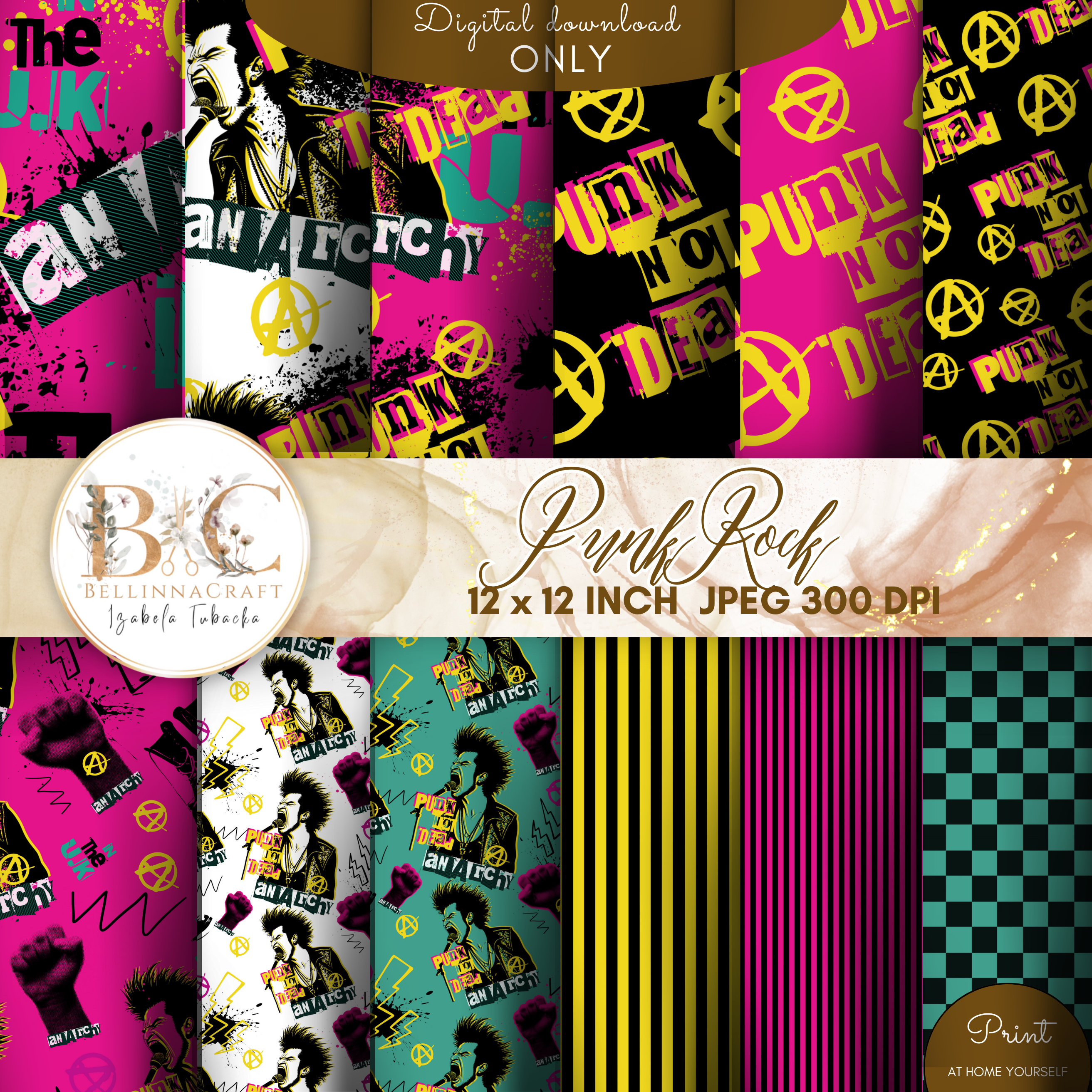 Punk Rock Seamless Digital Paper, Punk Scrapbook Paper, Rock Digital ...