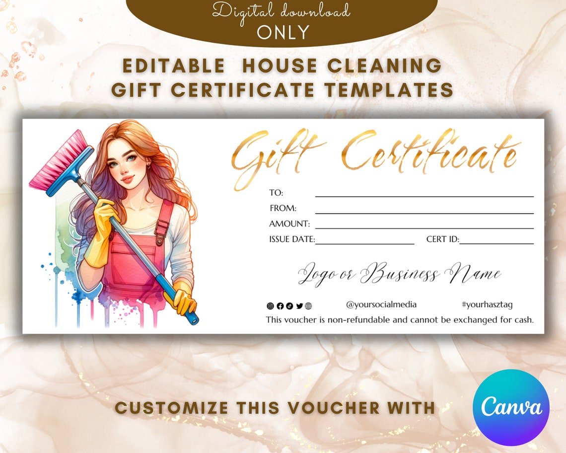 House Cleaning Gift Certificate Template Housekeeping Gift Card Gift ...