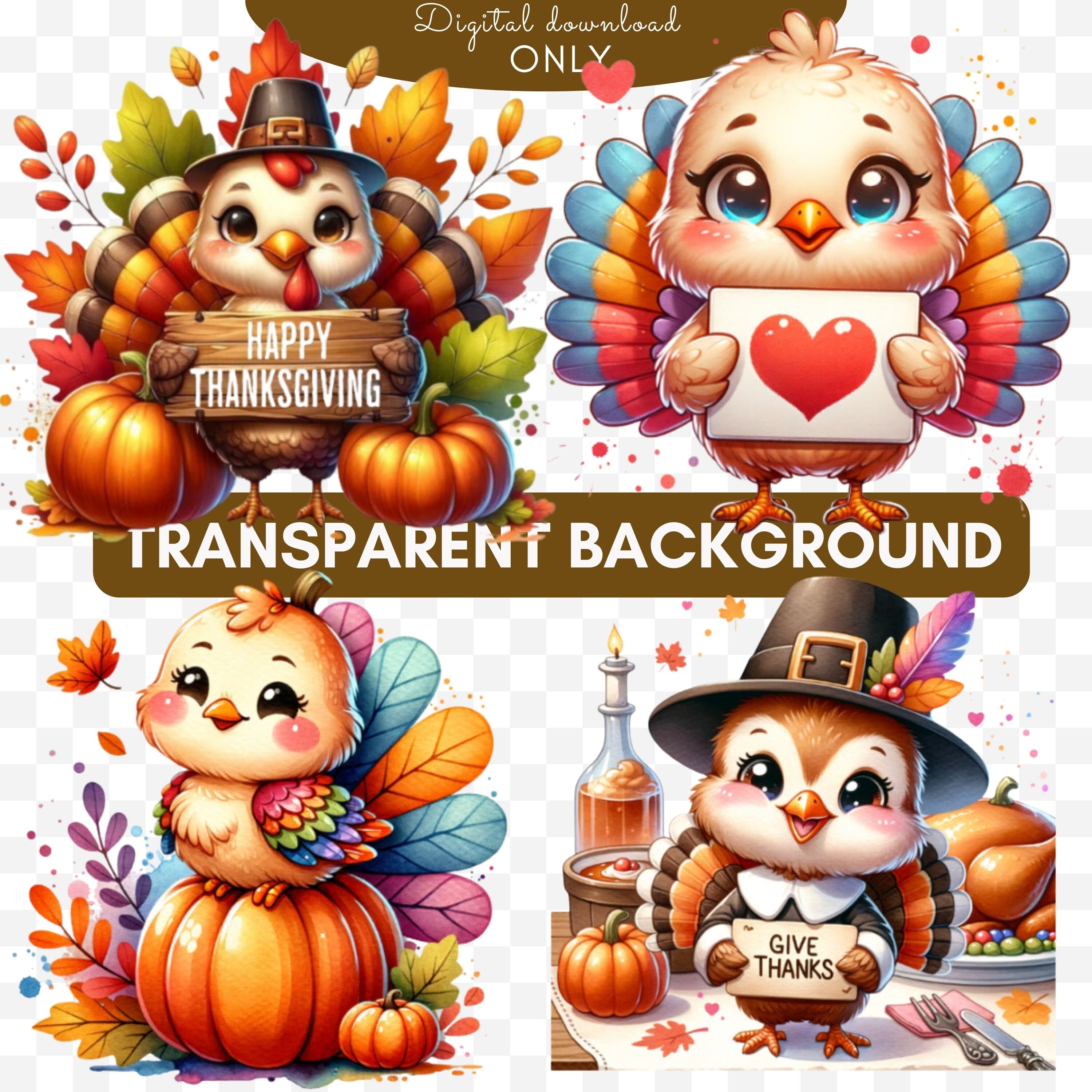 Watercolor Thanksgiving Clipart, Watercolor Cute Turkey, Autumn Clipart ...
