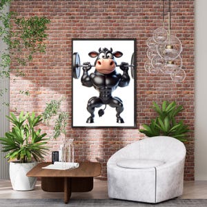 Quirky Bodybuilding Cow 3D Cartoon Clipart, Muscular Cow Clipart ...