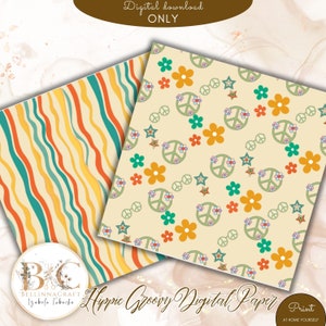 Hippie Groovy Seamless Digital Papers, 70s Background, Retro Groovy ...