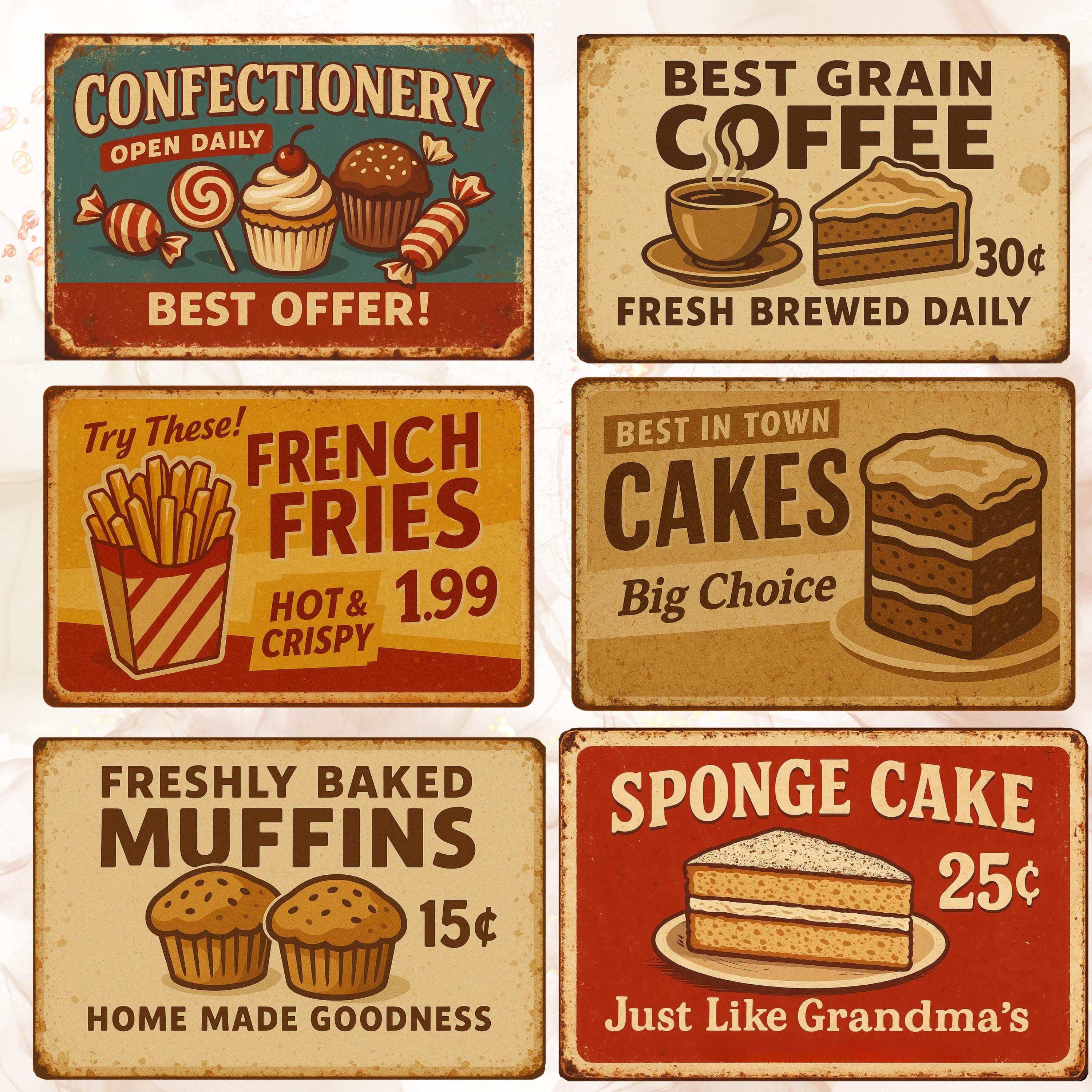 Vintage Retro Food Signs Clipart Bundle, 12 Horizontal Kitchen Cafe ...