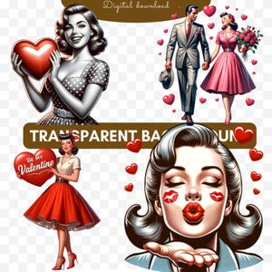 Retro 1950s Valentine's Day Clipart, Vintage Valentine, Retro Couple ...