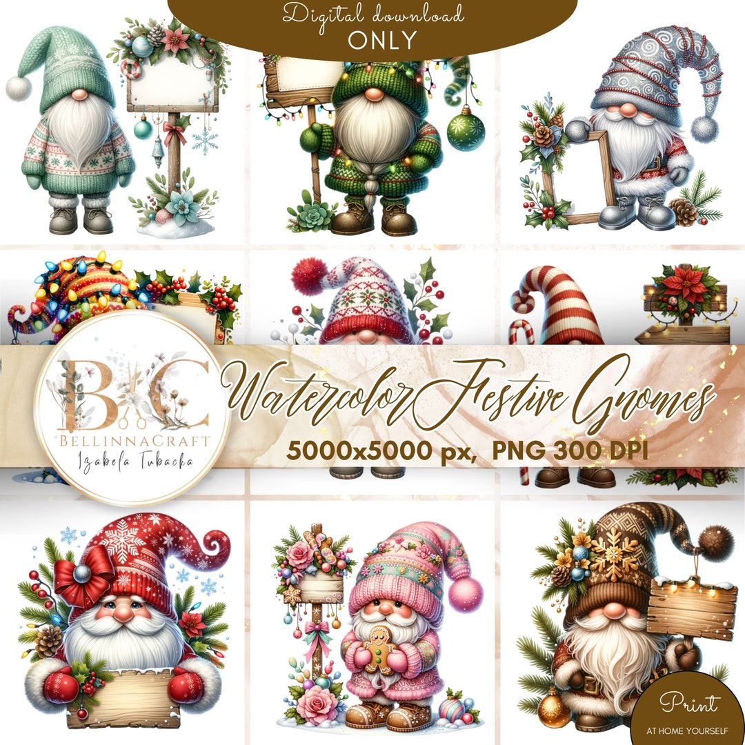Watercolor Festive Gnomes Clipart, Christmas Gnomes Clipart, Gnomes PNG ...