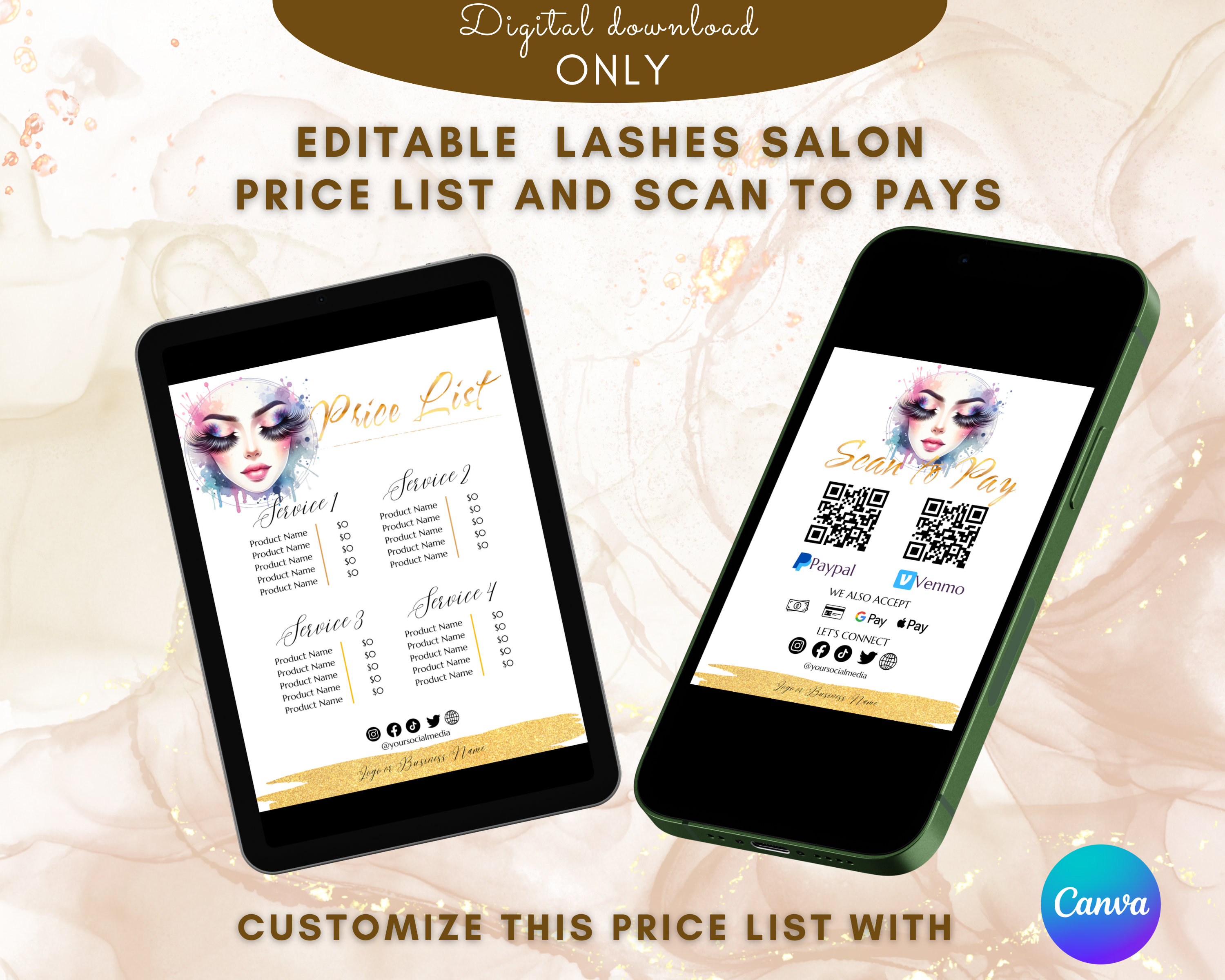 Lash Salon Price List Template, Editable Price List Template Canva ...