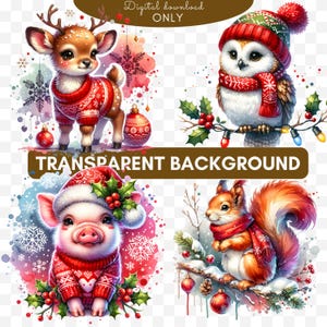 Watercolor Christmas Animals Clipart, Adorable Animals Christmas ...
