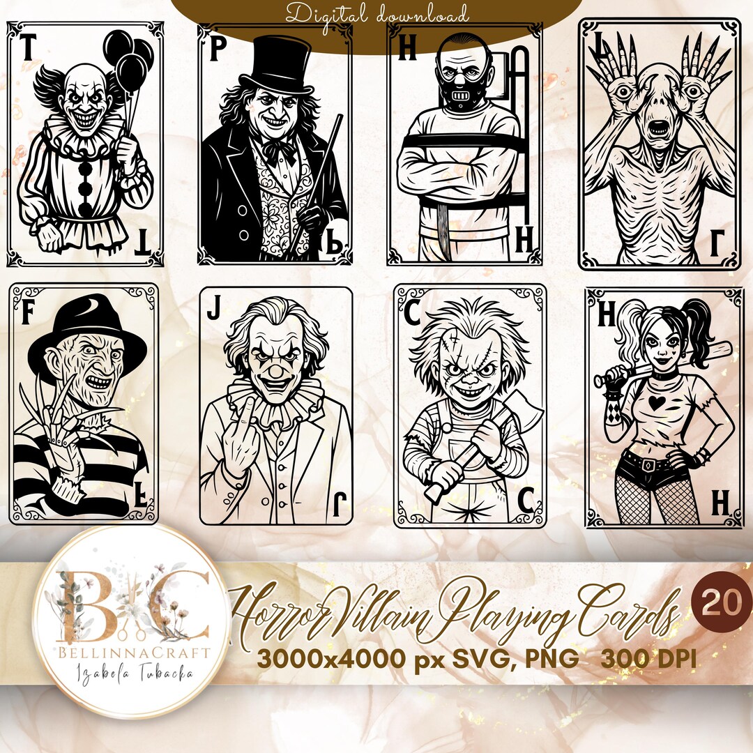 Horror Villain Playing Cards, Printable Gothic Tarot Inspired Deck ...