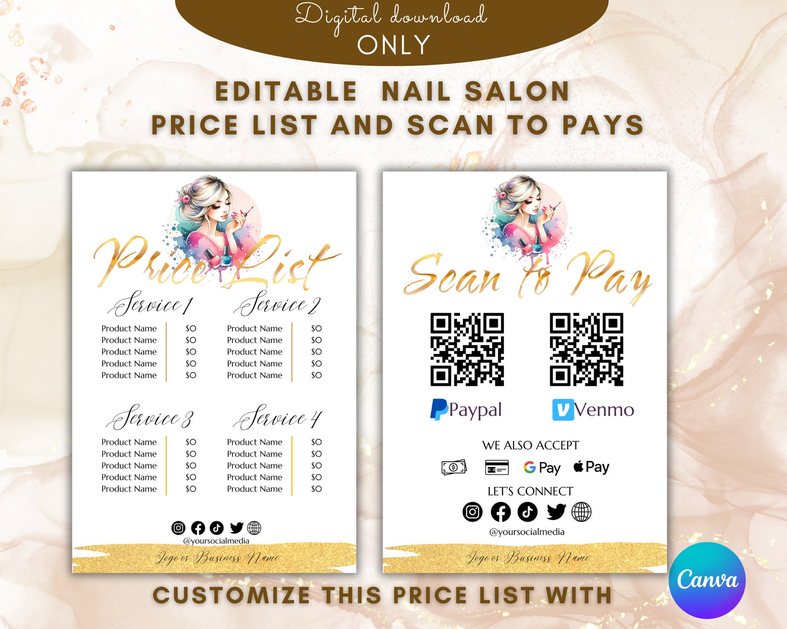 Nail Salon Price List Template, Editable Price List Template Canva ...
