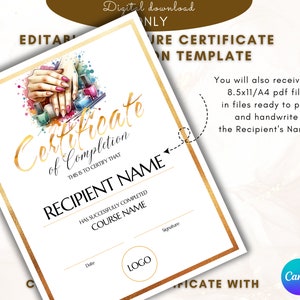 Manicure Certificate of Completion, Nails Extension Course Training ...