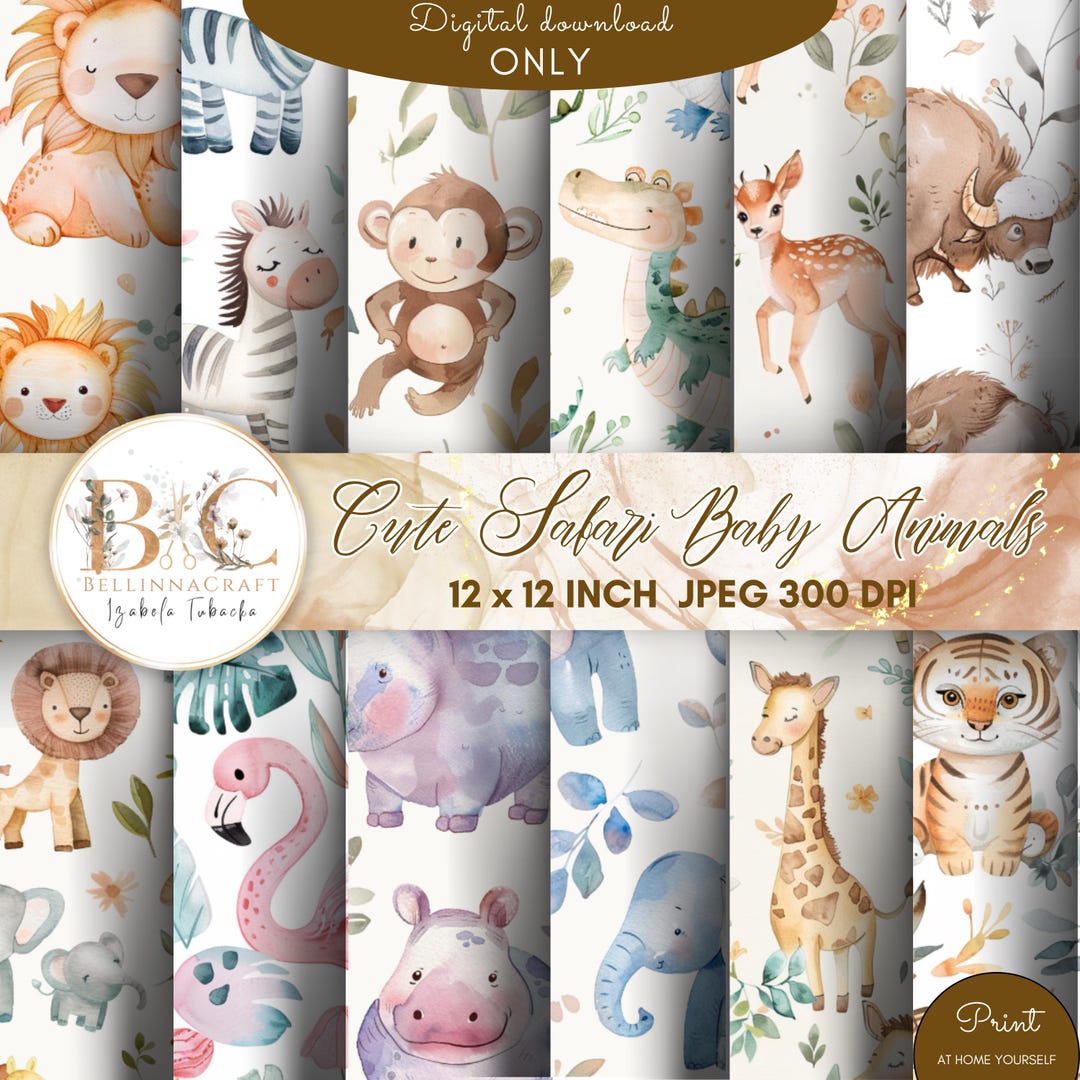 Cute Safari Baby Animals Seamless Digital Paper, Fabric Seamless Paper ...