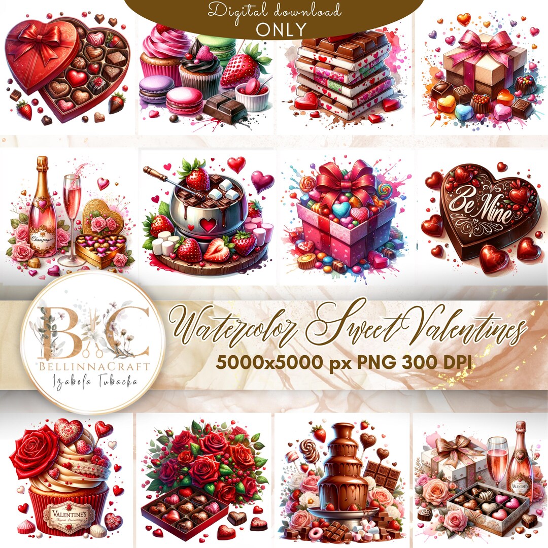 Watercolor Sweet Valentines Clipart, Valentine Chocolate, Valentine Day ...
