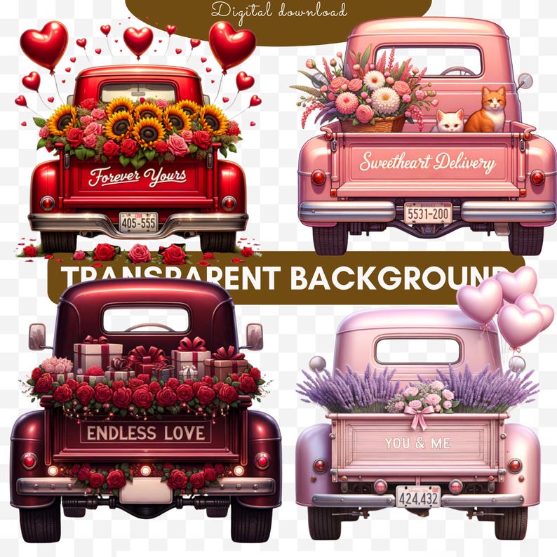 Valentine Truck Clipart, Happy Valentine's Day PNG, Red Pink Holiday ...