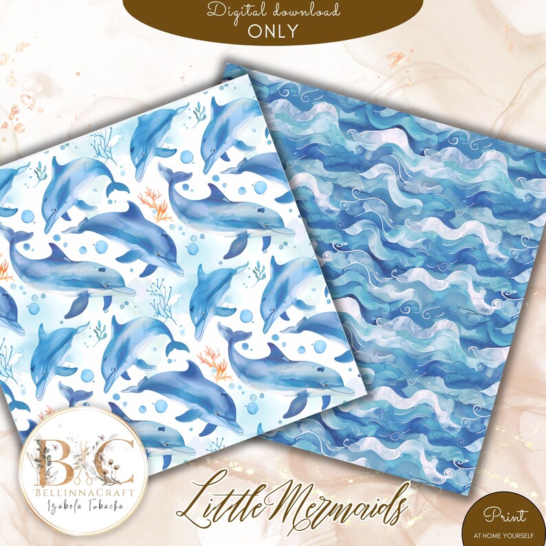 Watercolor Little Mermaids Seamless Digital Paper, Scrapbook Paper ...