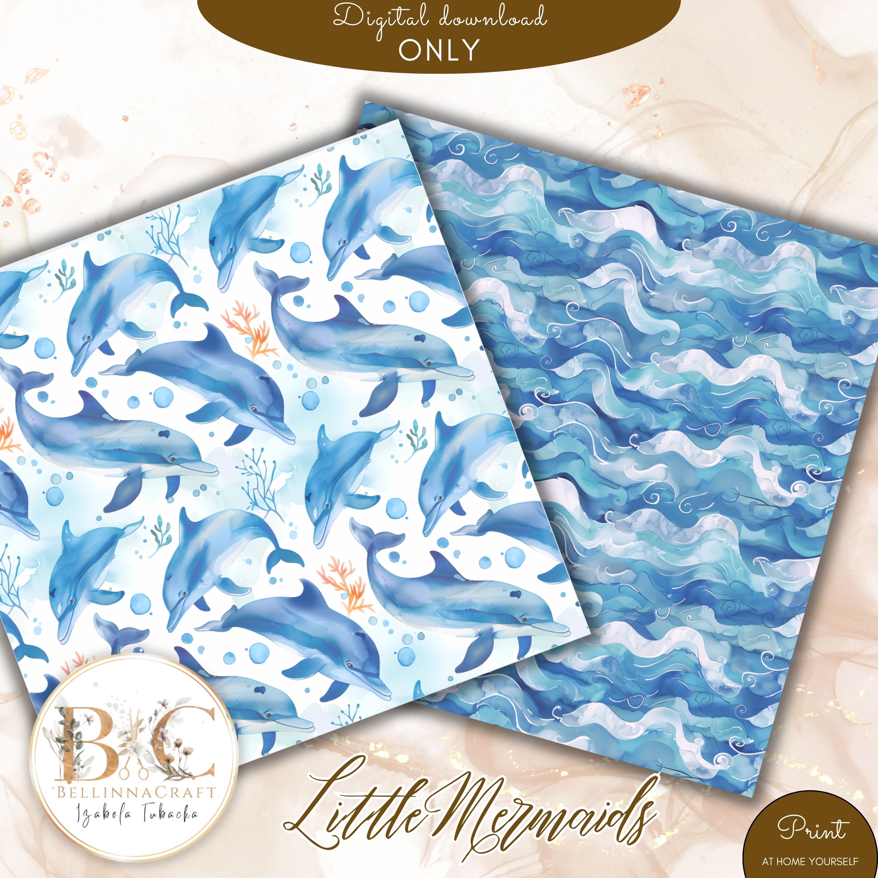 Watercolor Little Mermaids Seamless Digital Paper, Scrapbook Paper ...