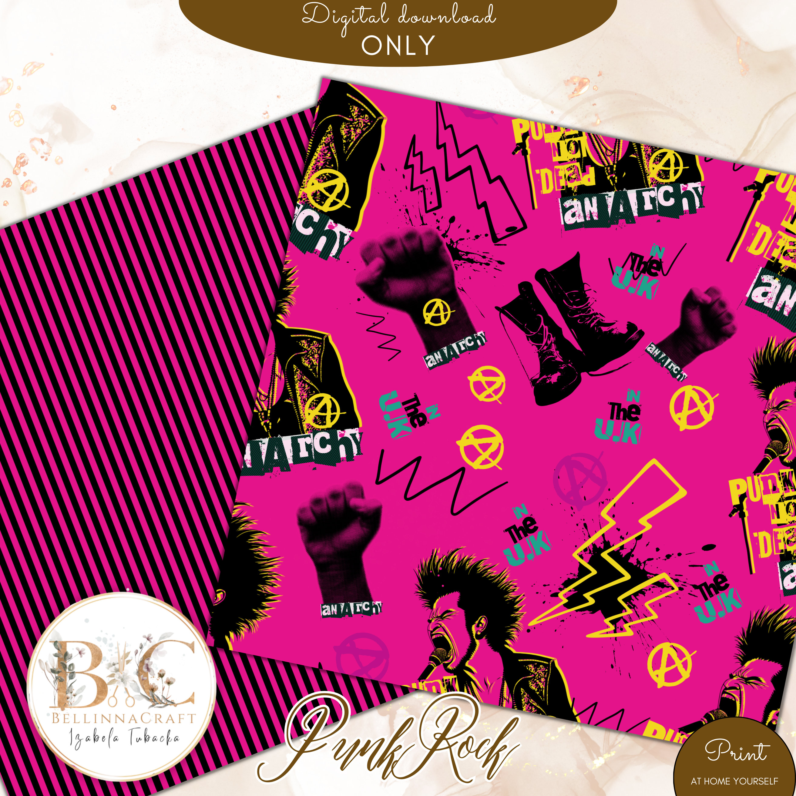 Punk Rock Seamless Digital Paper, Punk Scrapbook Paper, Rock Digital ...