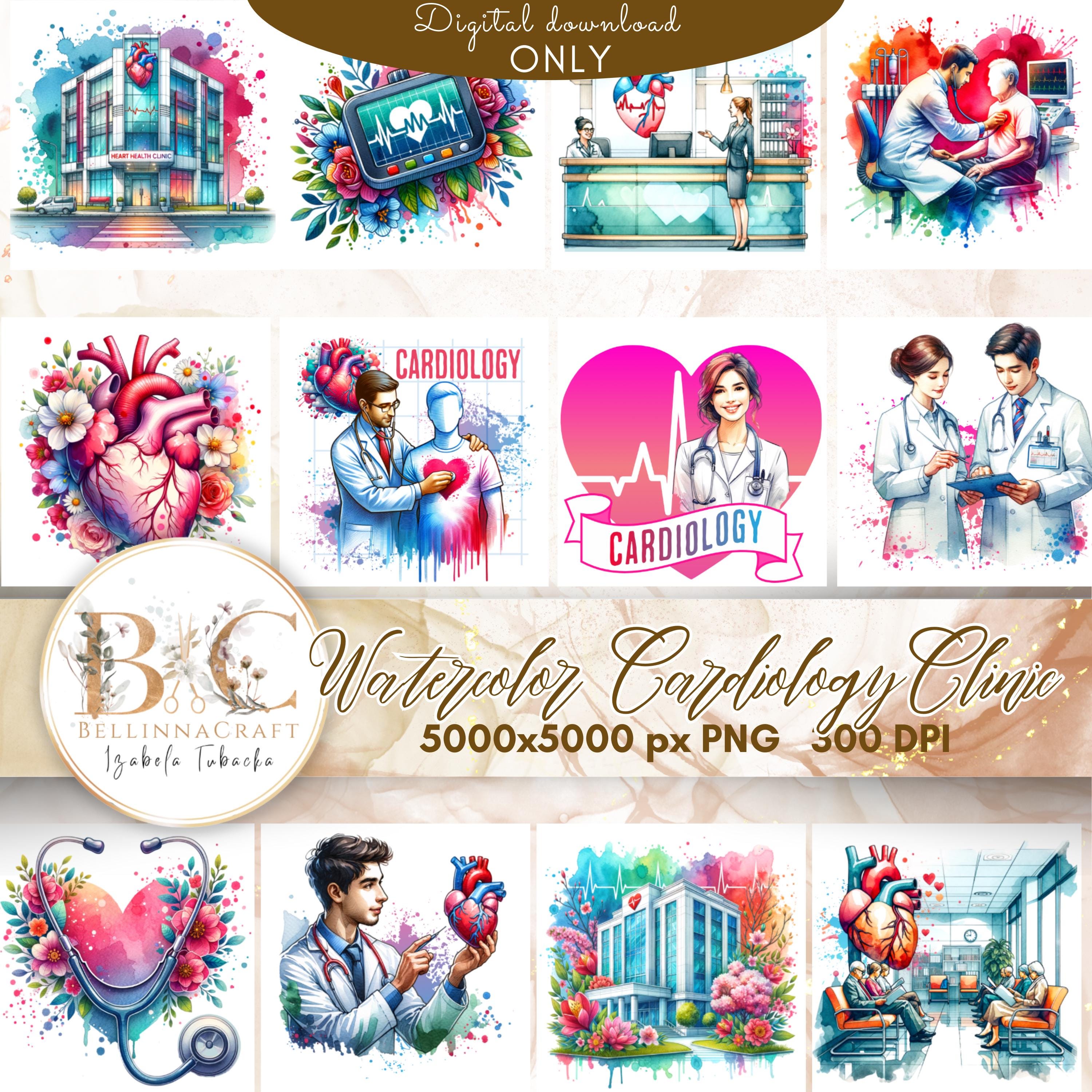Watercolor Cardiology Clinic Clipart, Heart Health Clinic Clipart ...