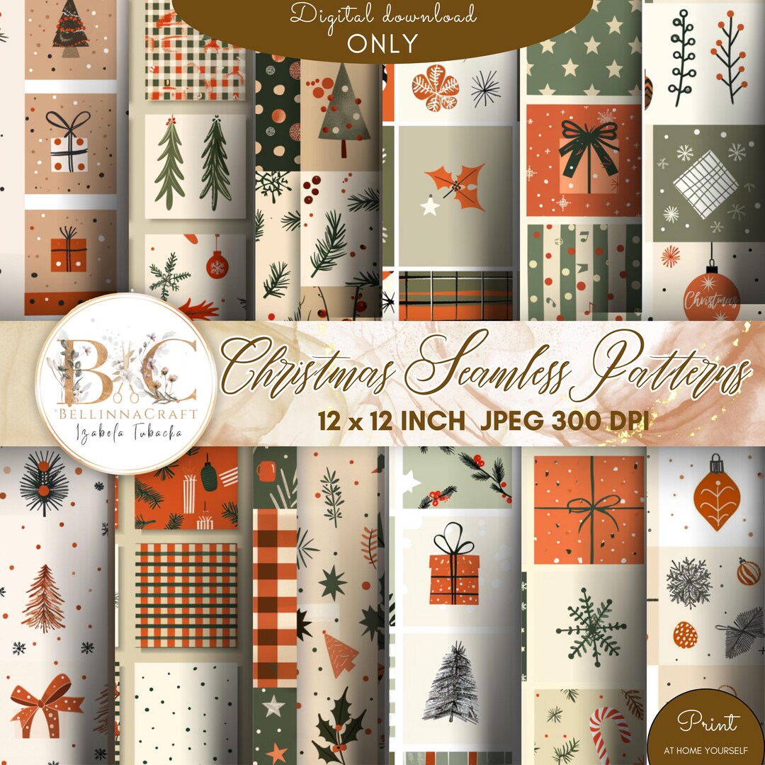 Christmas Seamless Digital Paper, Holiday Scrapbook Backgrounds, Winter ...