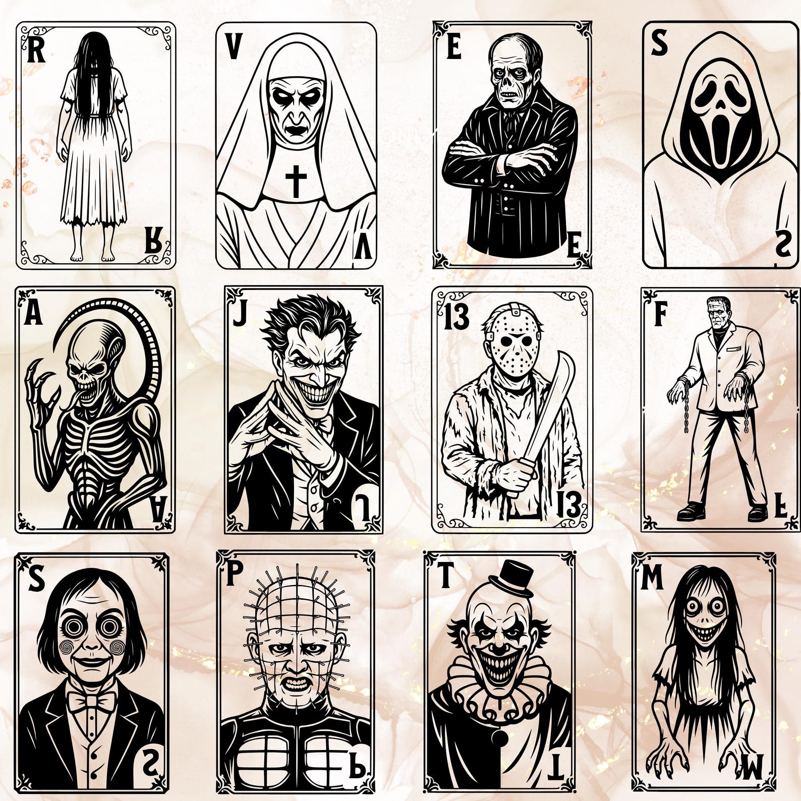 Horror Villain Playing Cards, Printable Gothic Tarot Inspired Deck ...