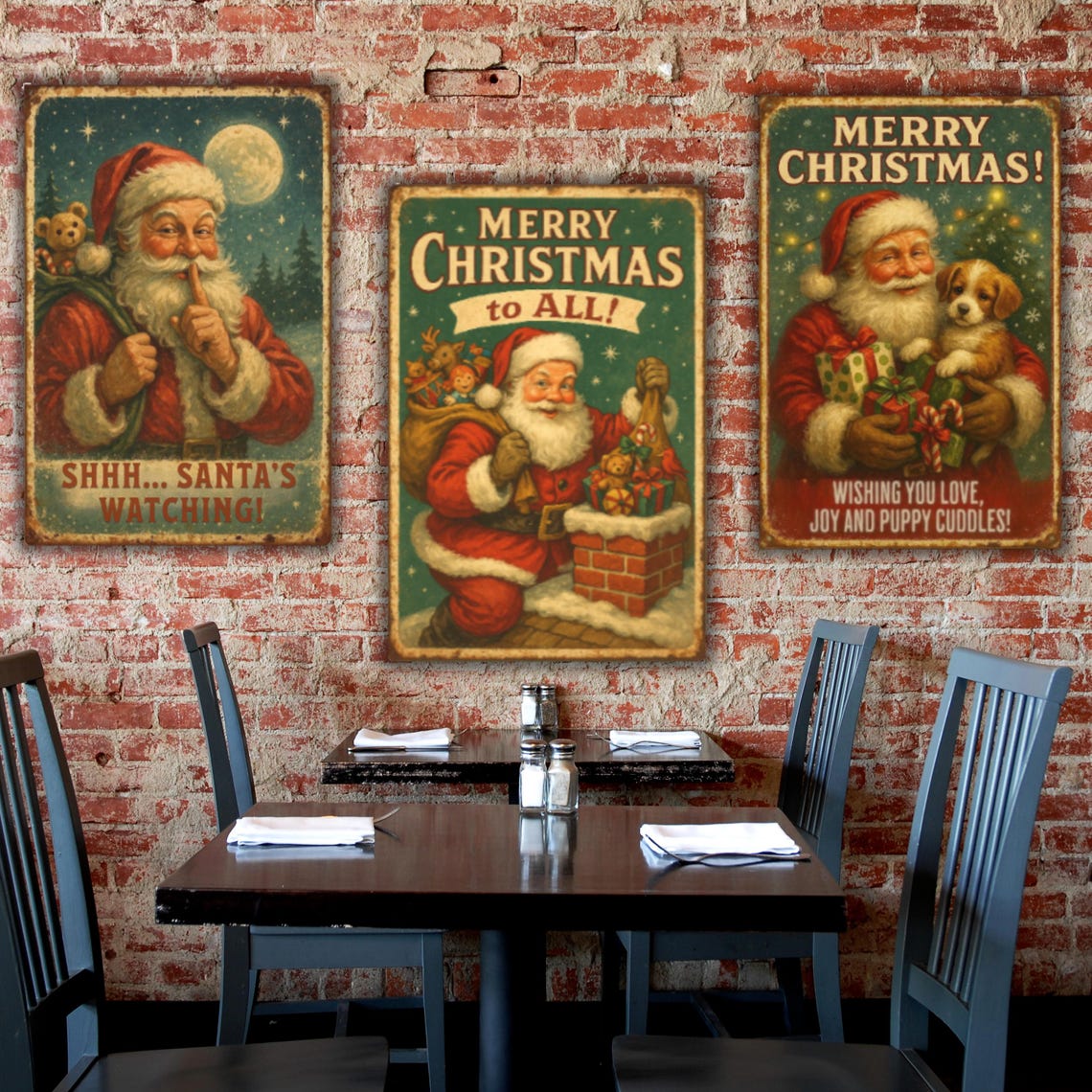Vintage Christmas Poster Bundle, Retro Xmas Wall Art Prints, Christmas ...